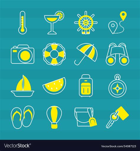 Cocktail And Vacations Icon Set Half Line Half Vector Image