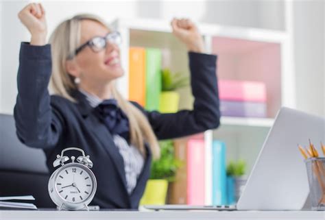 Premium Photo Happy Young Woman Enjoy Finishing Job On Time