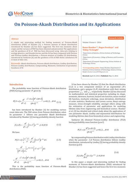 Pdf On Poisson Akash Distribution And Its Applications