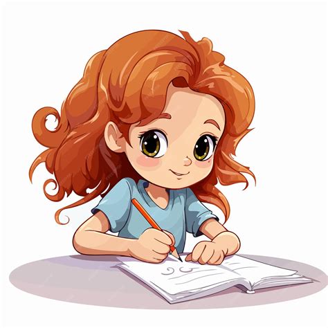 Girl Writing Cartoon Illustration Vector Stock Image Premium Ai