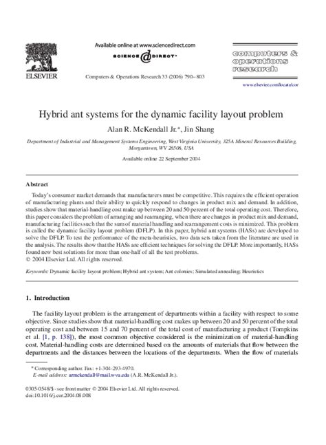 Pdf Hybrid Ant Systems For The Dynamic Facility Layout Problem