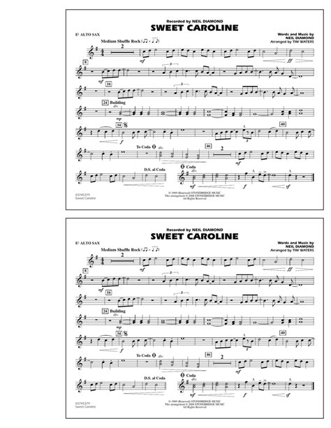 Sweet Caroline Eb Alto Sax By Tim Waters Alto Saxophone Marching