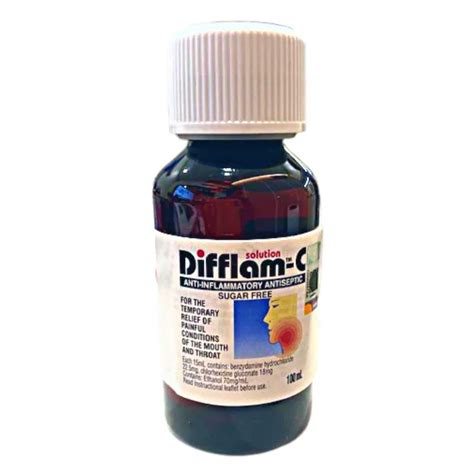 Difflam C Solution 100ml Sugar Free Anti Inflammatory Benzydamine Antiseptic Sore Throat