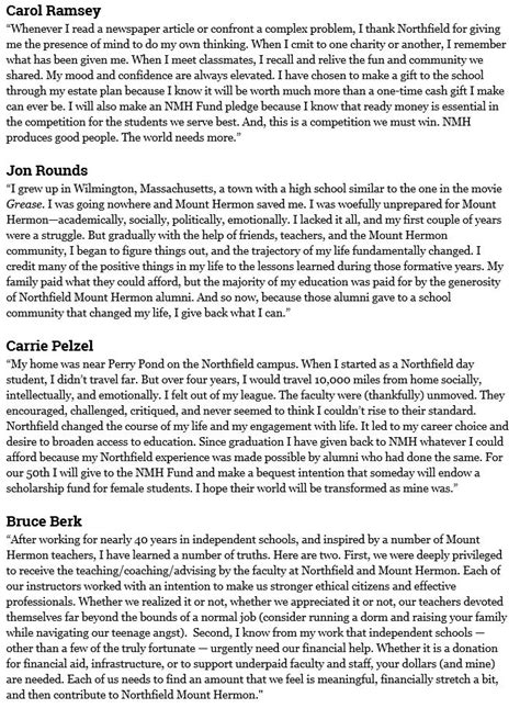 Classmate Comments On Giving Northfield Mount Hermon