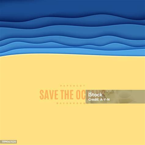 잘라낸 종이 스타일의 추상 정사각형 배경입니다 지구 포스터 세계 물의 날 에코 브로셔를 저장하기위한 컷 아웃 푸른 바다 파도와