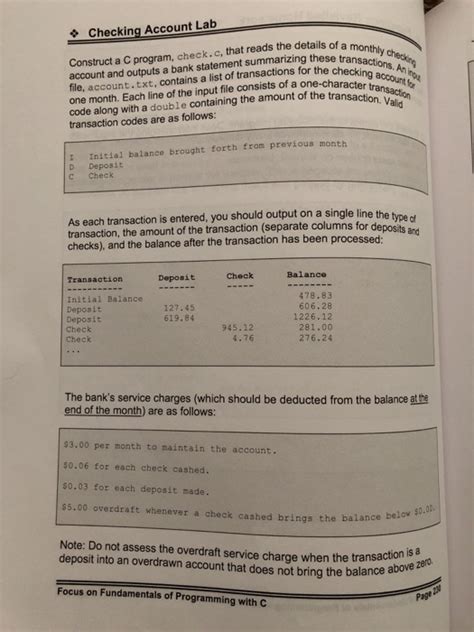 Checking Account Lab Construct A C Program Checkc