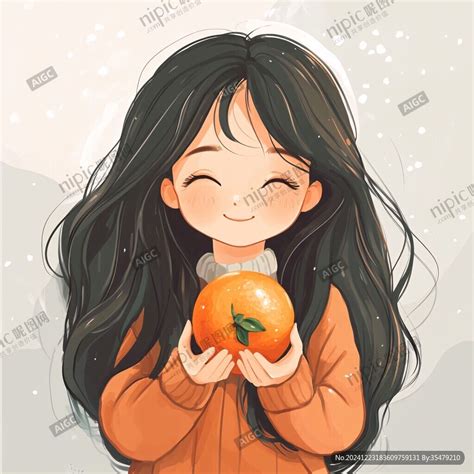 Ai创作图采柑果女孩插画 沃柑插画 砂糖橘插画 爱媛橙插画 小女孩抱苹果包装插画 手绘沃柑包装插画 砂糖桔插画 沃柑包装插画 精品沃柑包装插画