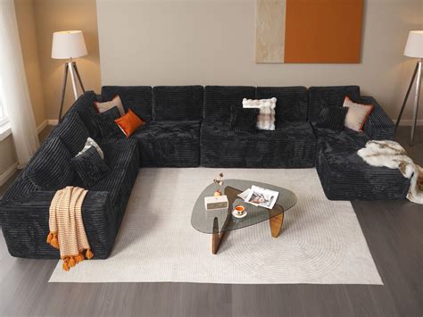 Ovios 211 Modular Sectional Sofa U Shape Cloud Plush Corduroy Couch With Chaise Big Comfy