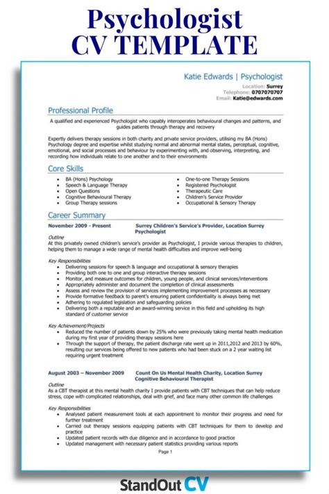 Psychologist Cv Template Example Psychology Student Curriculum Vitae