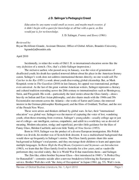 Pdf Jd Salingers Pedagogic Creed