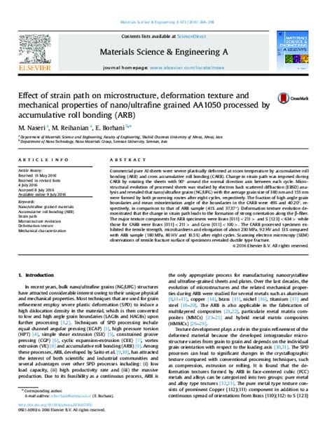 Pdf Effect Of Strain Path On Microstructure Deformation Texture And