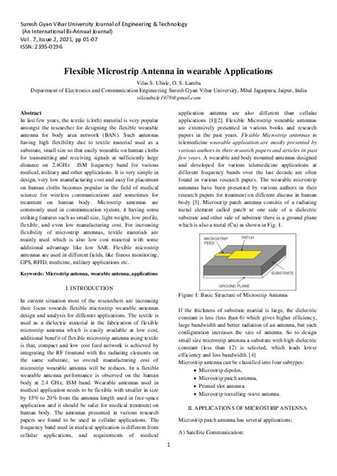 Pdf Flexible Microstrip Antenna In Wearable Applications