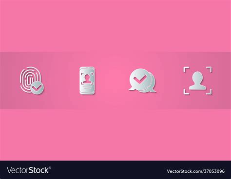 Set Paper Cut Fingerprint Mobile And Face Vector Image