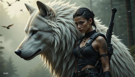 Moonlit Guardians The Huntress And The White Wolf By Ishi99 On Deviantart