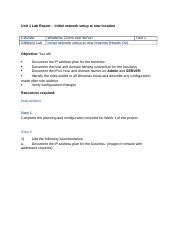 CIS L U LabReport Docx Unit Lab Report Initial Network Setup At New Location CIS L