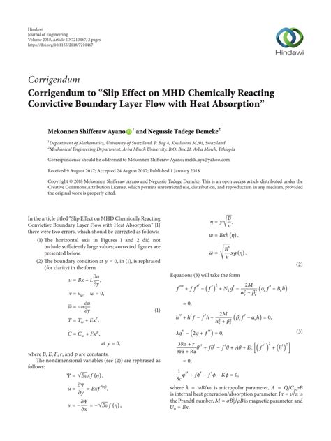 Pdf Corrigendum To Slip Effect On Mhd Chemically Reacting Convictive Boundary Layer Flow With