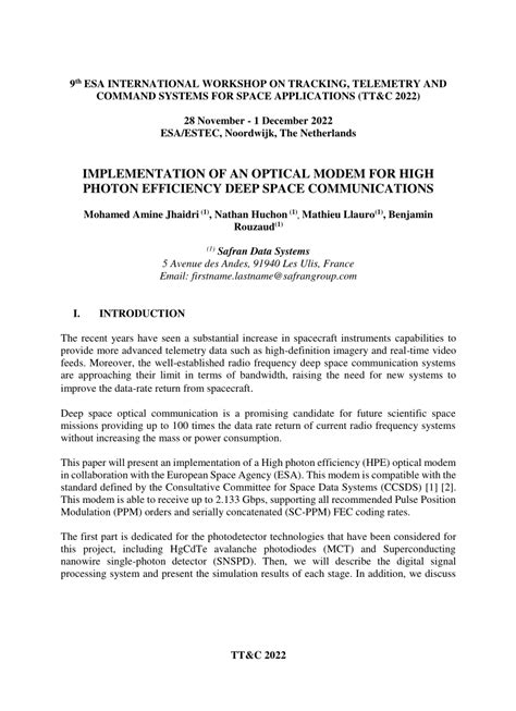 Pdf Implementation Of An Optical Modem For High Photon Efficiency Deep Space Communications