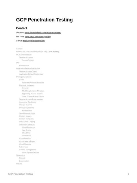 Gcp Penetration Testing Notes Pdf I Cloud Secure Shell