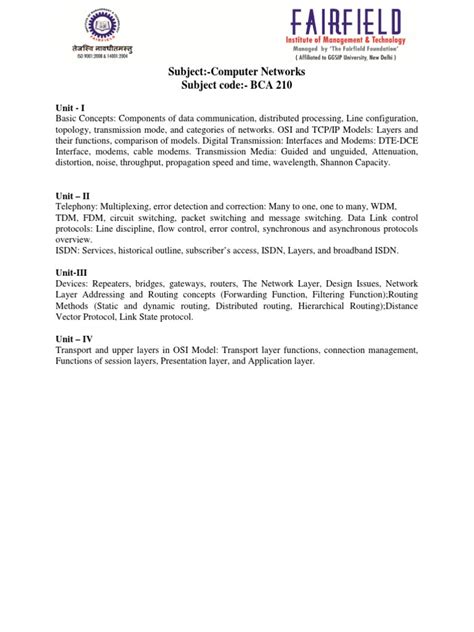 Bca 5 Sem Notes Data Communication And Networks Cbcs Pdf