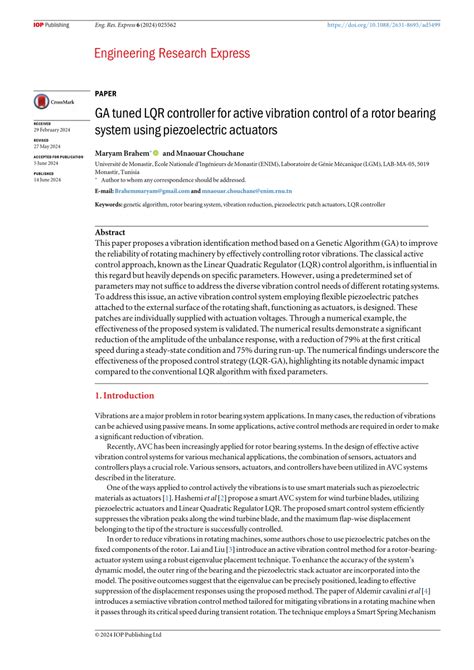 Ga Tuned Lqr Controller For Active Vibration Control Of A Rotor Bearing System Using