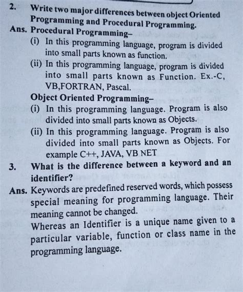 2 Write Two Major Differences Between Object Oriented Programming And Pr