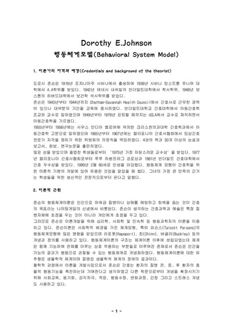간호이론 도로시 존슨 행동체계모델 의약학