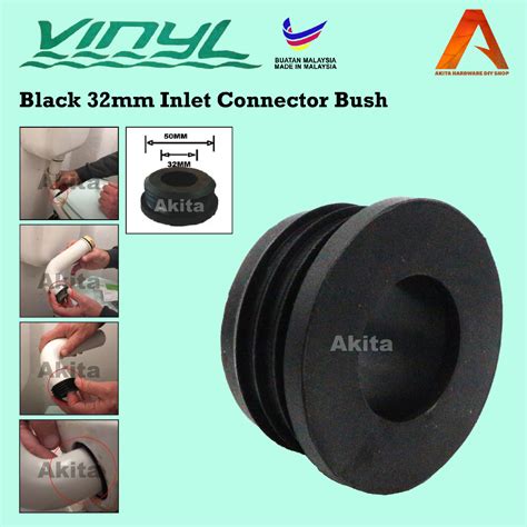 Vinyl 32mm Black Rubber Flush Pipe Inlet Connector Bush For Toilet Cistern Internal Rubber Cone