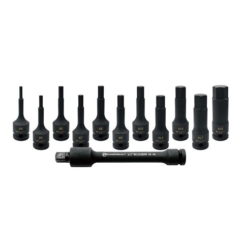 1 2 Dr 12pc Impact Long Hex Bit Socket Set Powerbuilt Tools