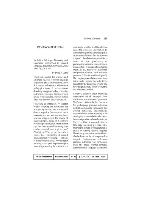 pdf vanpatten bill input processing and grammar instruction in