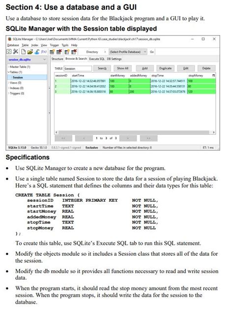solved section 4 use a database and a gui use a database to