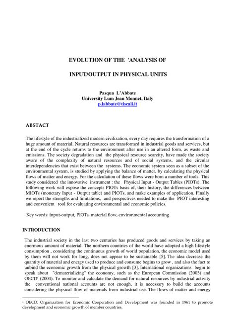 pdf evolution of the analysis of input output in physical units