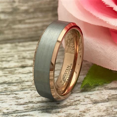 6mm Rose Gold Tungsten Wedding Ring Rosegold Plated Plated Tungsten