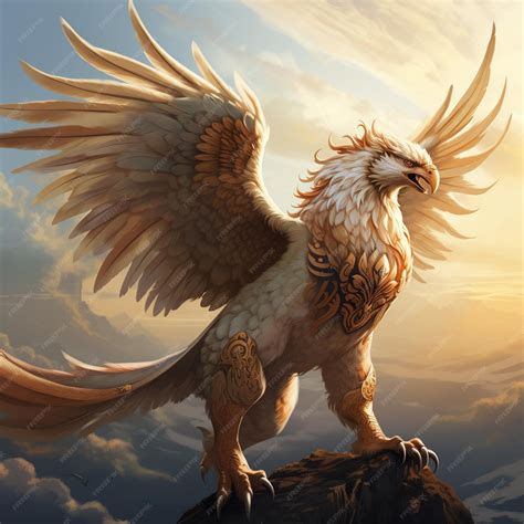 Illustration Ofdesign An Image Of A Gryphon In The Sky With A Majes