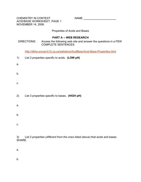 Acid Base Worksheet 1
