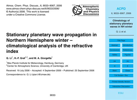 Pdf Stationary Planetary Wave Propagation In Northern Hemisphere