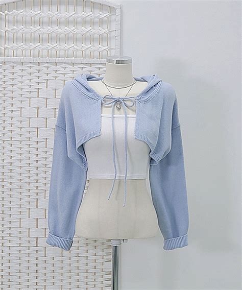 11할인고퀄도톰꾸안꾸룩데일리룩레이어드룩유니크아방핏봄가을핑크룩러블리룩파스텔톤 투하트 리본 끈 후드 니트 볼레로 숏 크롭 가디건 에이블리
