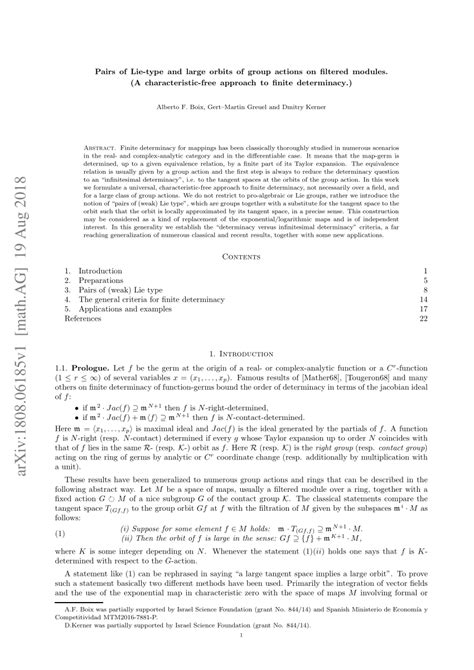 Pdf Pairs Of Lie Type And Large Orbits Of Group Actions On Filtered Modules A Characteristic