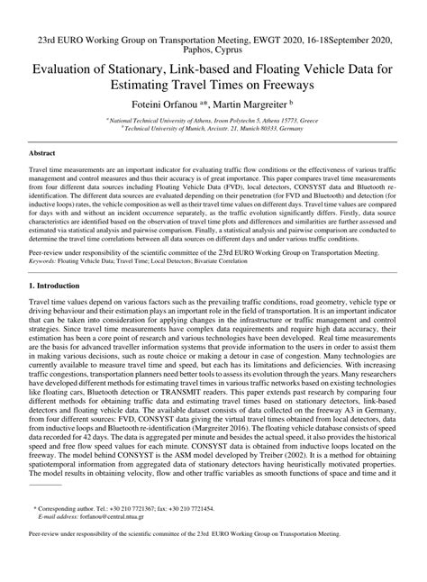 Pdf Evaluation Of Stationary Link Based And Floating Vehicle Data For Estimating Travel Times