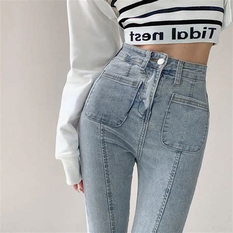 여성용 롱 플레어 레깅스 탄성 스키니 트렌드 패션 데님 청바지 2023 벨 바텀 청바지 빈티지 와이드 레그 섹시 핫 위시버킷