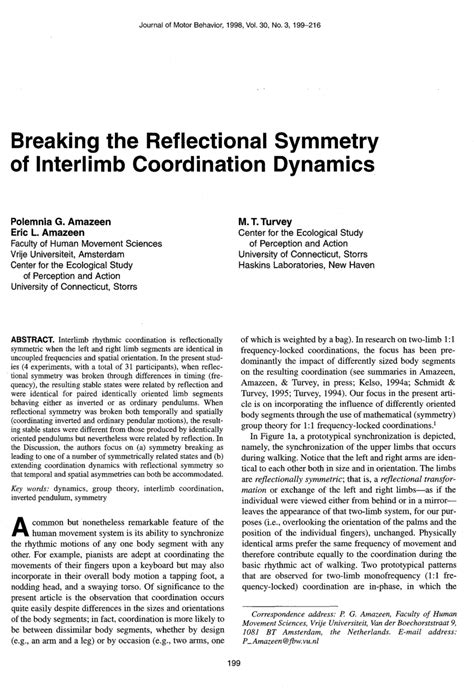 Pdf Breaking The Reflectional Symmetry Of Interlimb Coordination Dynamics