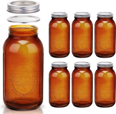 6 Pieces 64 Oz Amber Glass Mason Jars Glass Mason Jars