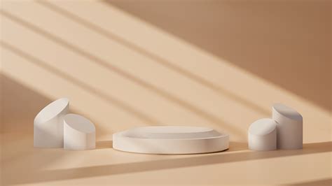 베이지색 배경의 단순한 흰색 원형 연단 또는 받침대 추상적인 3d 모양이 있는 흙빛 색상 3d 일러스트레이션 디지털 렌더링 0명에 대한 스톡 사진 및 기타 이미지 Istock