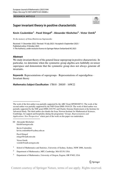 Super Invariant Theory In Positive Characteristic Request Pdf