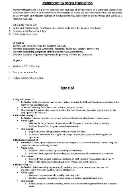 Os Notes An Introduction To Operating Systems An Operating System Is A Piece Of Software That