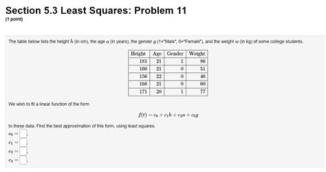 Solved Section Least Squares Problem Point The Chegg Com
