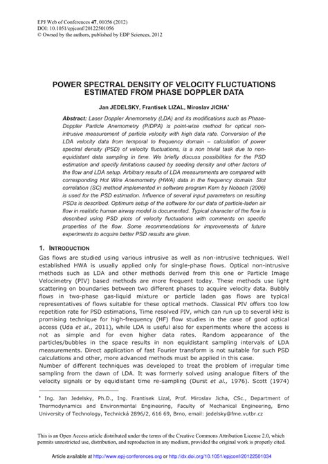 Pdf Power Spectral Density Of Velocity Fluctuations Estimated From