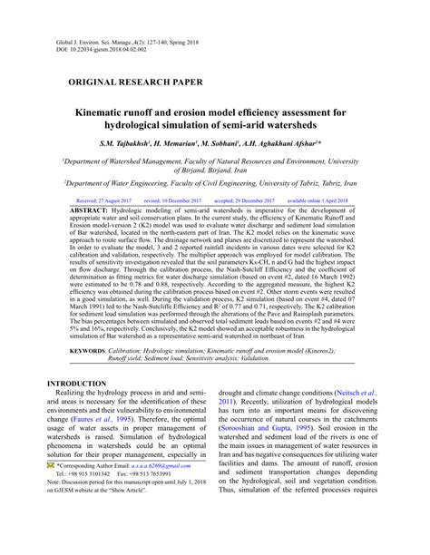Pdf Kinematic Runoff And Erosion Model Efficiency Assessment For