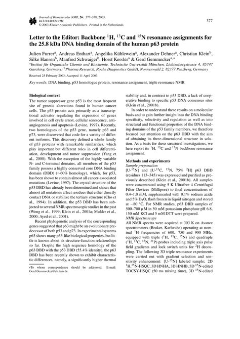 pdf backbone 1h 13c and 15n resonance assignments for the 25 8 kda