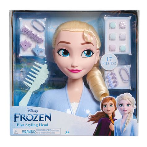 Disney Frozen Elsa Styling Head Blonde Hair 17 Pieces Including
