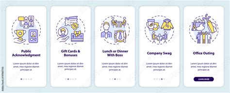 Employee Recognition Ideas Onboarding Mobile App Screen Walkthrough 5 Steps Editable Graphic